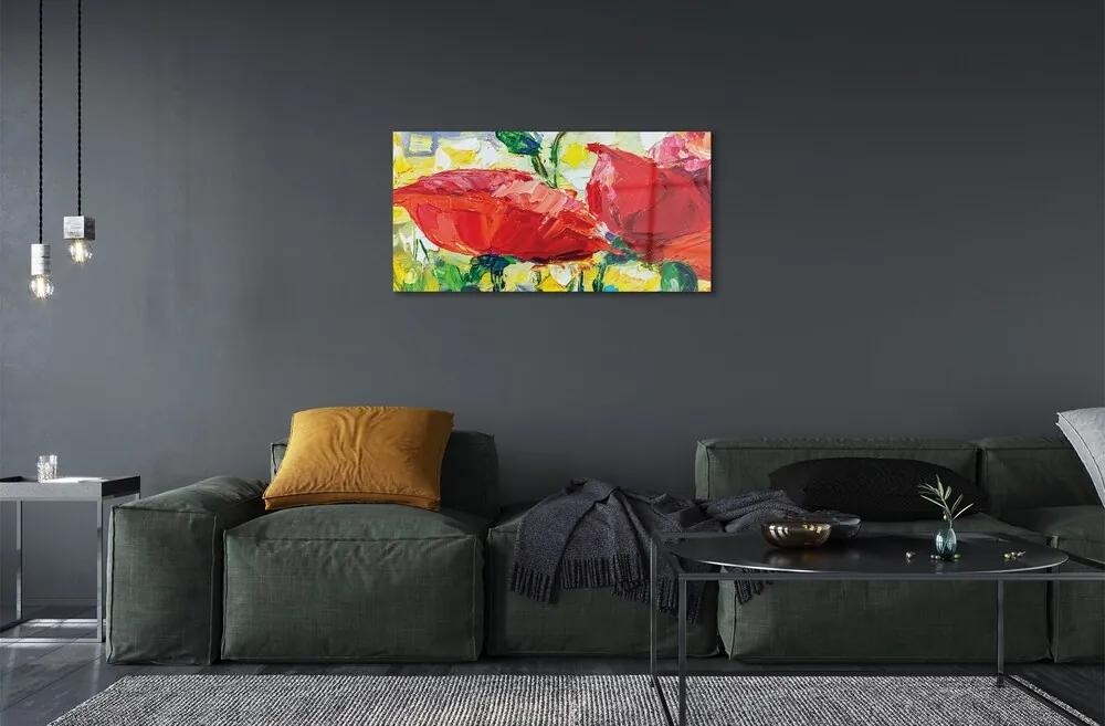 Obraz na skle červené květy 140x70 cm