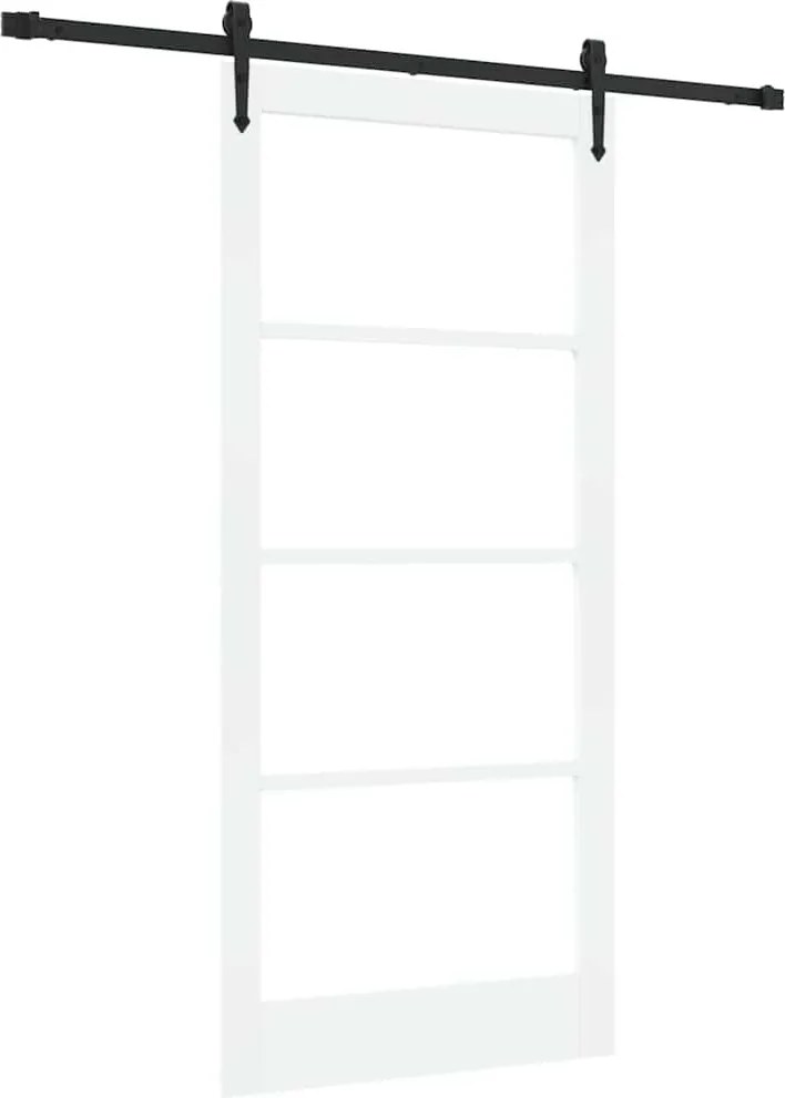 Posuvné dveře 93 x 202 cm Masivní borové dřevo a sklo Bílá 3332344