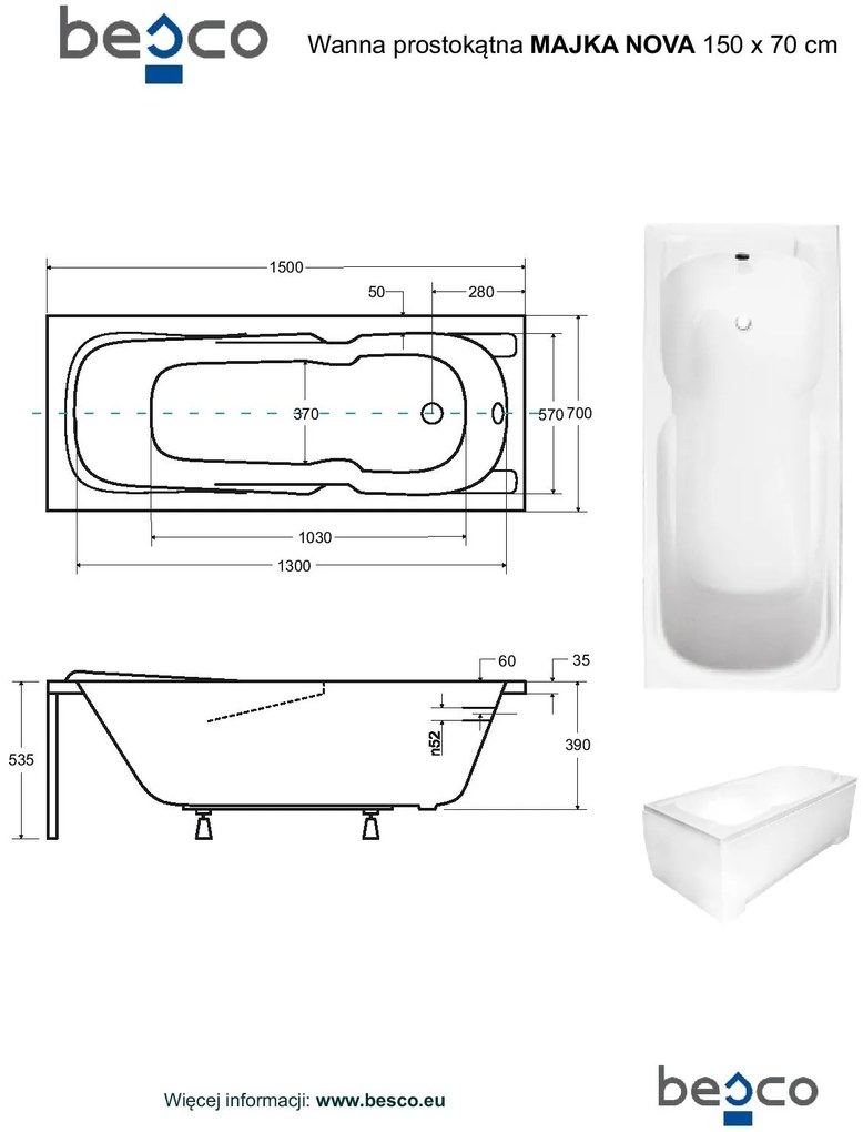 Hopa MAJKA NOVA 150 cm VANMAJN150 vana bez nožiček