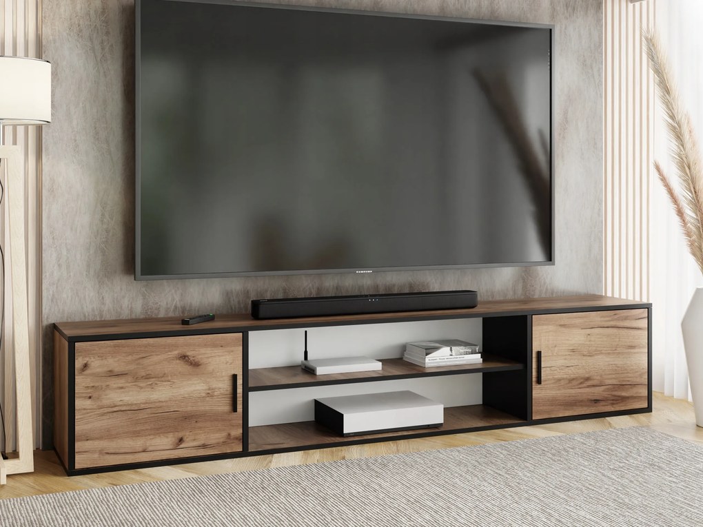 TV skříňka ROJO 4 dub Craft zlatý otevřená TV skříňka s policí