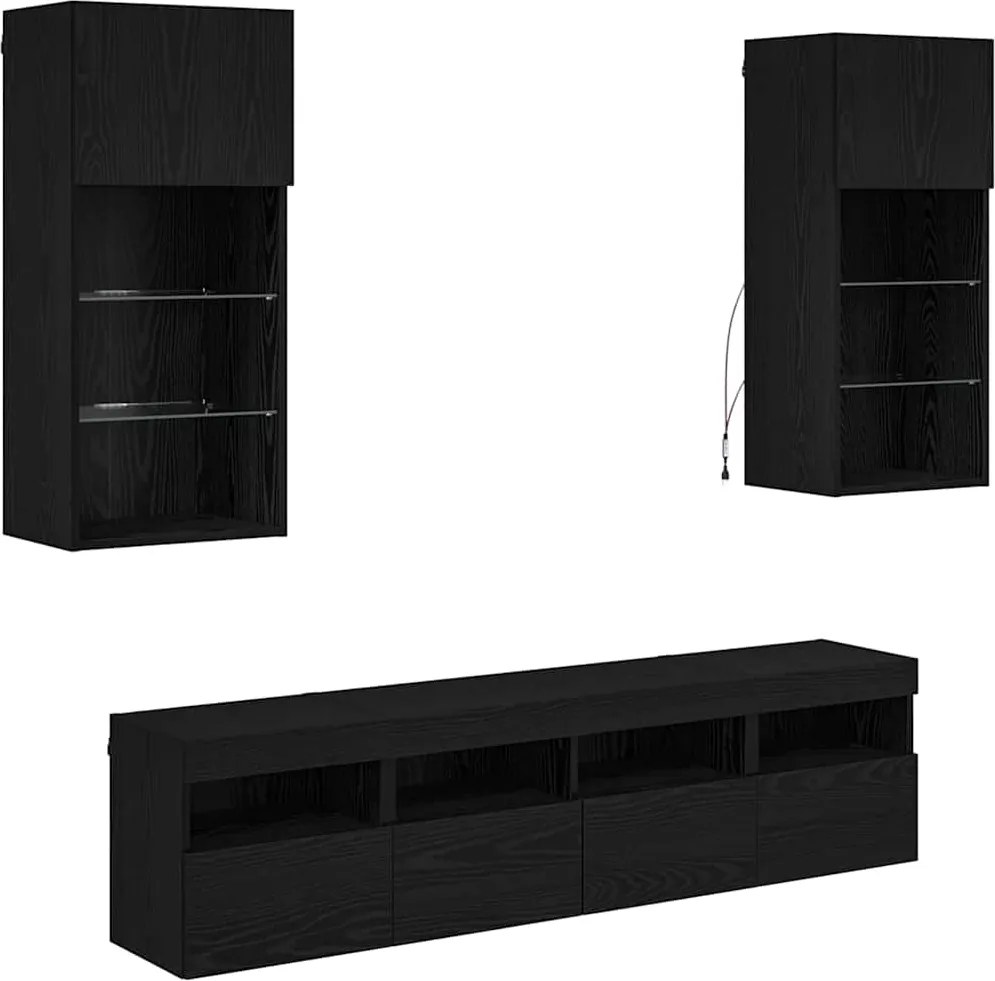 TV nástěnné jednotky s LED 5 ks Černý dub kompozitní dřevo 3402982
