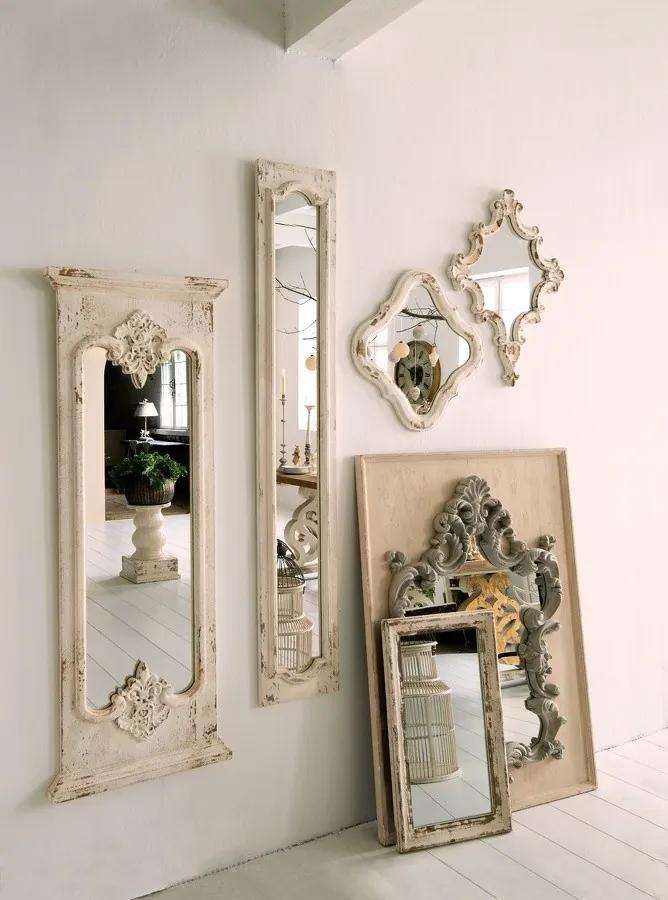 Nástěnné zrcadlo v bílo hnědém dřevěném rámu - 59*2*59 cm