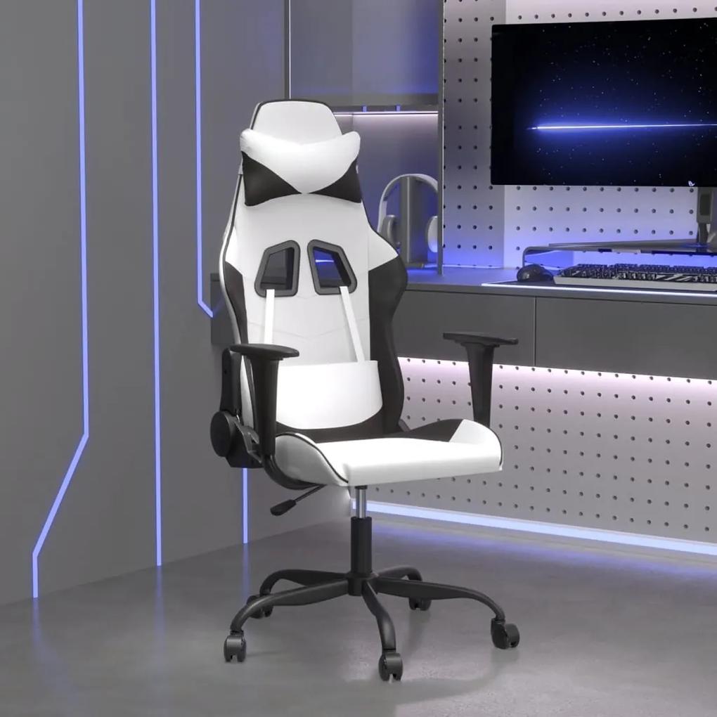 Masážní herní židle bílá a černá umělá kůže - Default Title