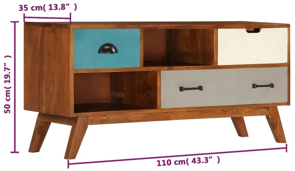 vidaXL Marketos TV stolek se 3 zásuvkami 110 x 35 x 50 cm masivní akácie