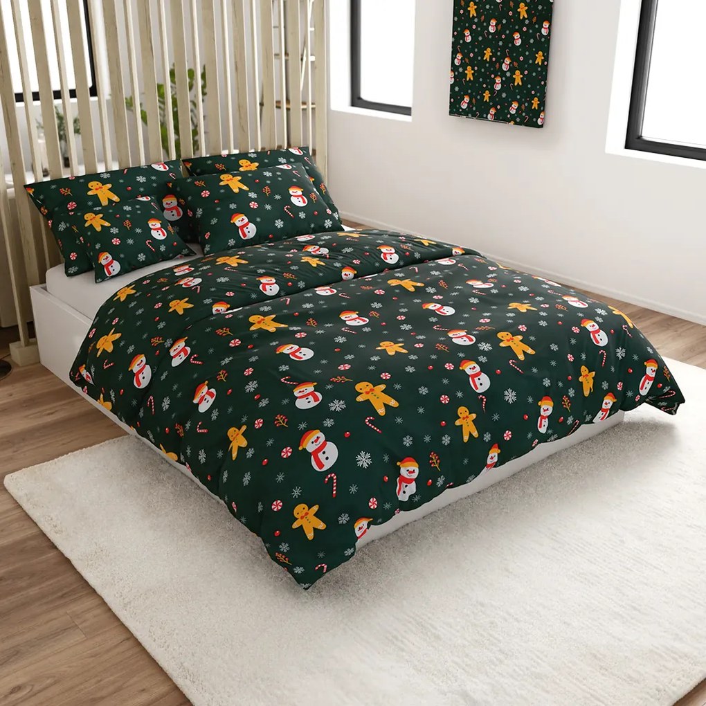 Povlečení z mikrovlákna SNĚHULÁK A PERNÍČEK zelené Rozměr povlečení: 70 x 90 cm | 140 x 220 cm