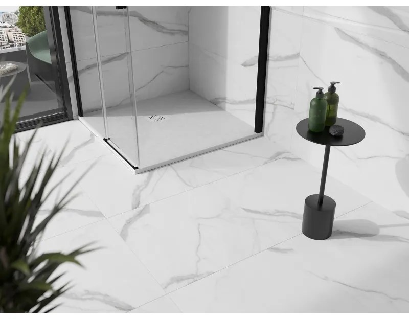 Mexen Stone+, čtvercová vanička z minerálního kompozitu 90 x 90 cm, bílá, bílá krytka, 44109090-W