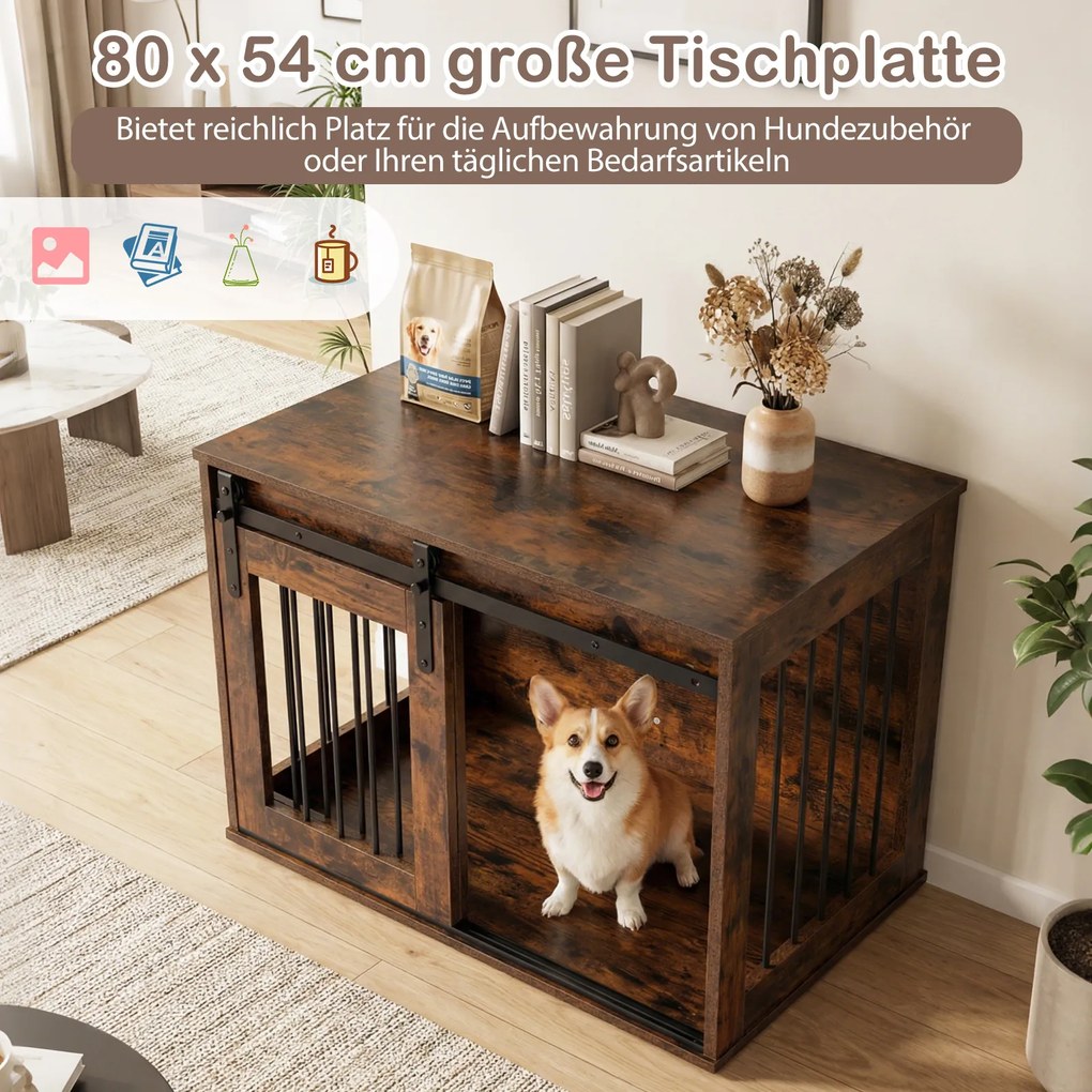 Costway 80 cm Přepravka pro těžké psy s posuvnými dvířky Nábytek