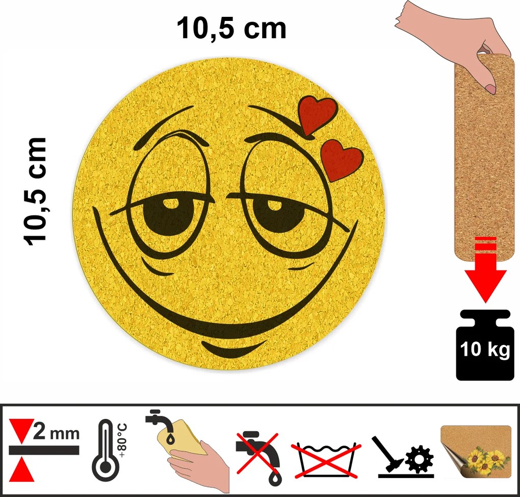 PokojovaDekorace.cz, Korkové podtácky s potiskem – 557, Smajlík, průměr 10,5cm, 1 ks