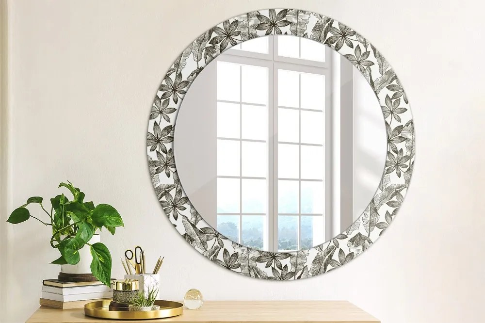 Kulaté dekorativní zrcadlo na zeď Tropické listy fi 70 cm