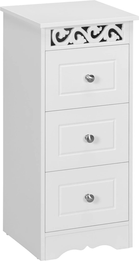 HOMCOM Bílý Úložný Skříňka se 3 Zásuvkami pro Kuchyň, Jídelnu, Obývací Pokoj, Ložnici a Koupelnu 29,8x29,8x68,5 cm | Aosom