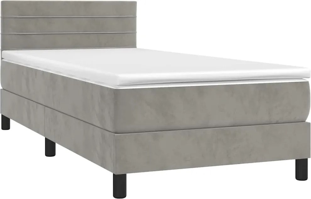 Box spring postel s matrací a LED světle šedá 90x190 cm samet 3134435