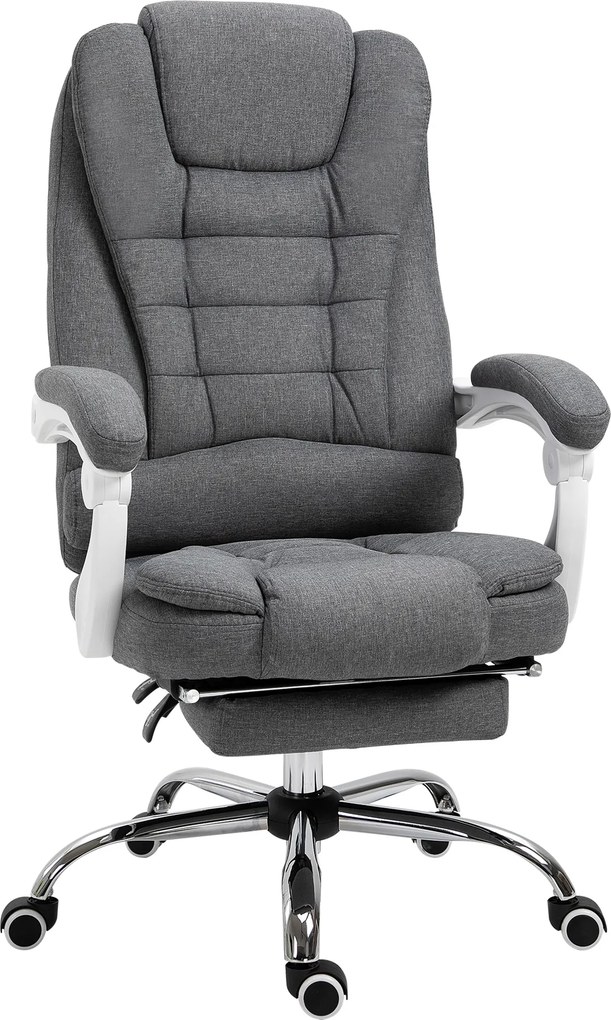 Kancelářská židle Vinsetto ergonomická kancelářská židle se sklopnou podnožkou, výškově nastavitelná a sklopná, kovově šedá pro pohodlí v domácí kanc…