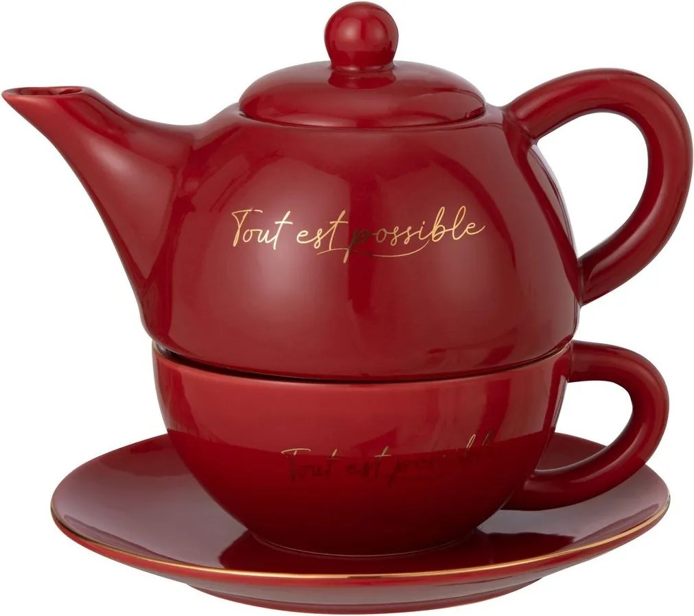 Vínovo-zlatý Tea for One v dárkové krabičce - 19*12*15 cm / 420/ 200 ml