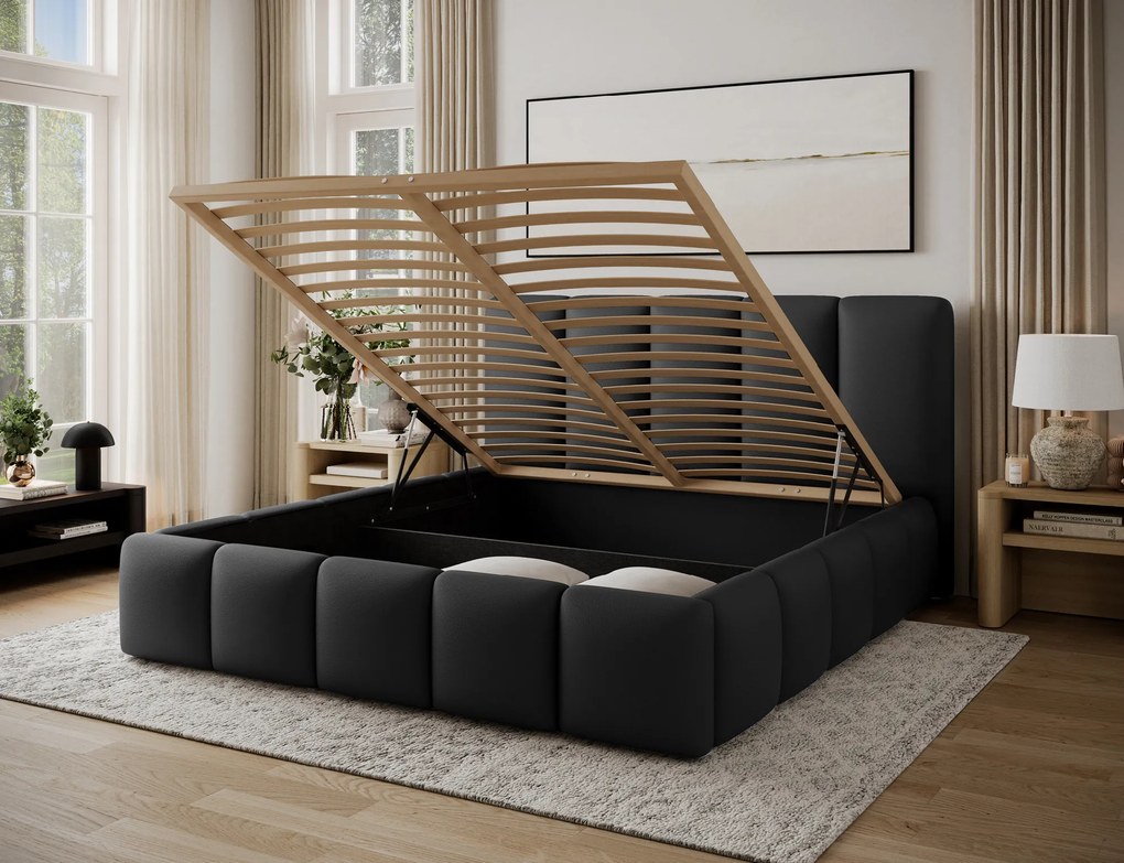 Postel Edvige + Dřevěný rám + plynový výtah + kontejner 160x200