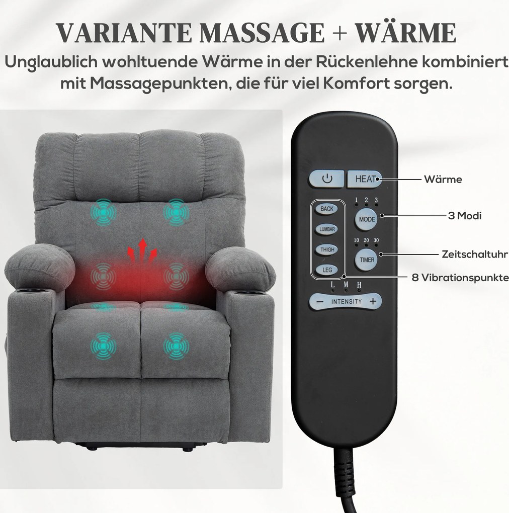 Televizní křeslo HOMCOM se stojanem, výškově nastavitelné, s možností náklonu 135°, se 3 režimy, 8 masážními body, dálkové ovládání, 144 x 91 x 88 cm…