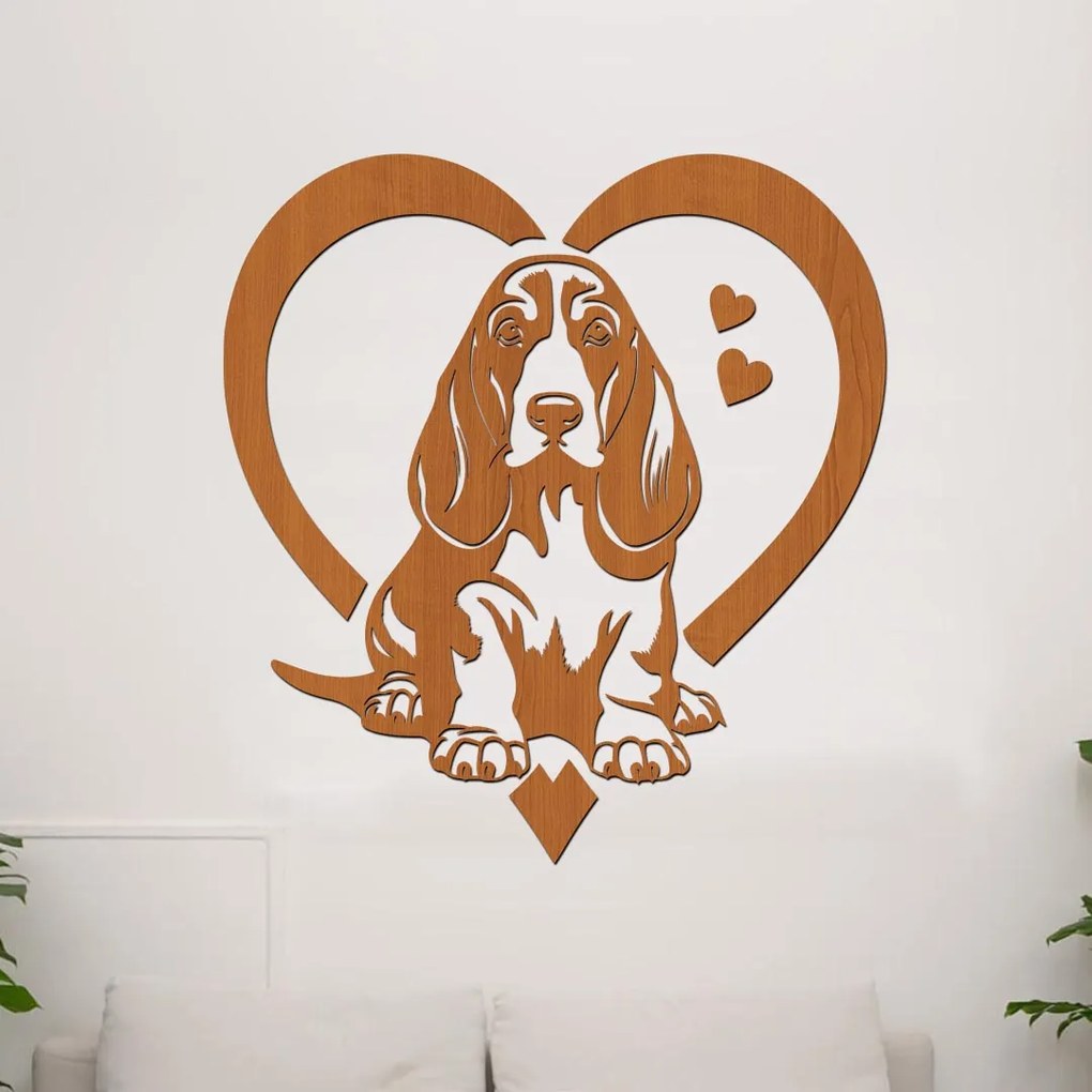 dřevo života Dřevěná samolepka Basset Hound v srdci Zvolte rozměr (cm): 56x60, Zvolte barvu dekoru: Černá