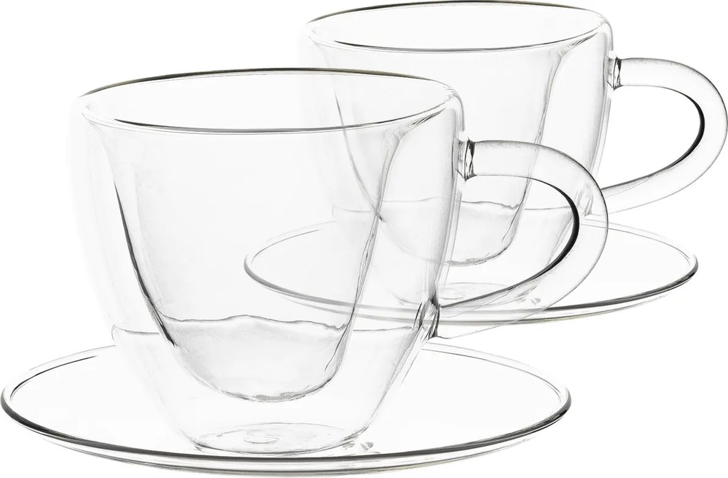 Termo sklenice, set 2 ks, šálek Heart s podšálky, ve tvaru srdce, 150 ml, HOTCOOL TYP 5