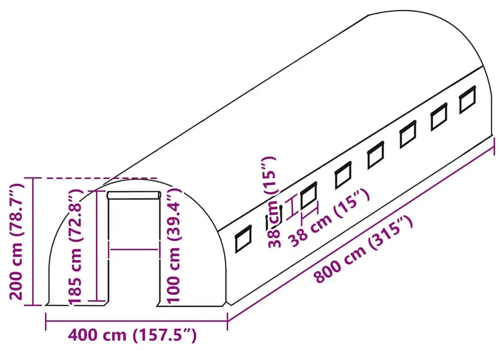 vidaXL Marketos Náhradní plachta na skleník (32 m²) 400 x 800 x 200 cm zelená