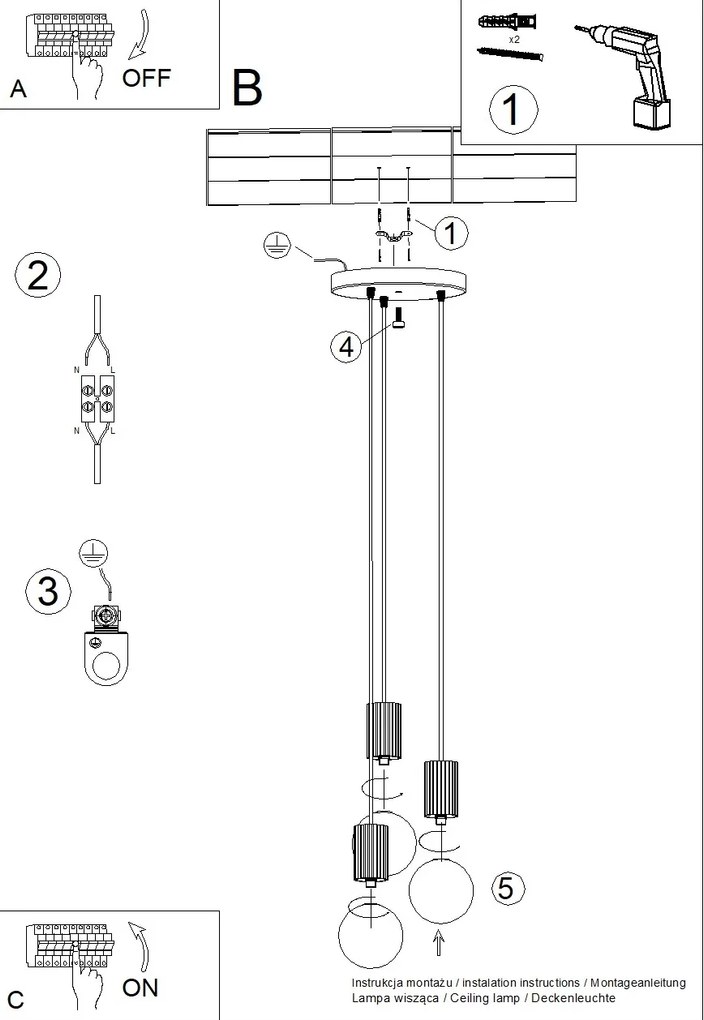 Závěsné svítidlo Halo, 3x bílé skleněné stínítko, bo, o