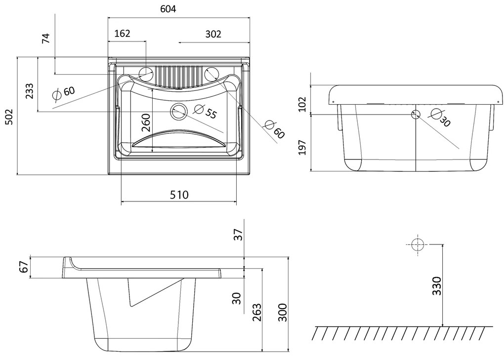 Aqualine, Plastová výlevka se skříňkou 60x50 cm, včetně sifonu, PI6050-01