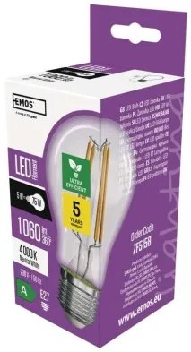 Emos lighting LED žárovka Filament A60 A CLASS/ E27 / 5 W (75 W) / 1 060 lm / neutrální bílá 1525283412