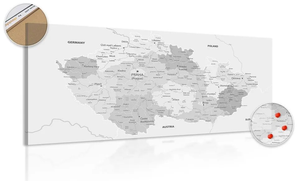 Obraz na korku elegantní šedá mapa Česka