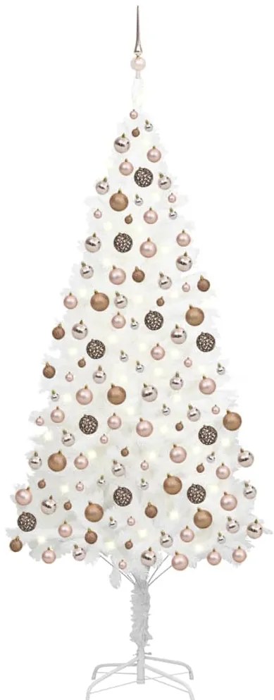 3077636 vidaXL Umělý vánoční stromek s LED diodami a sadou koulí bílý 240 cm