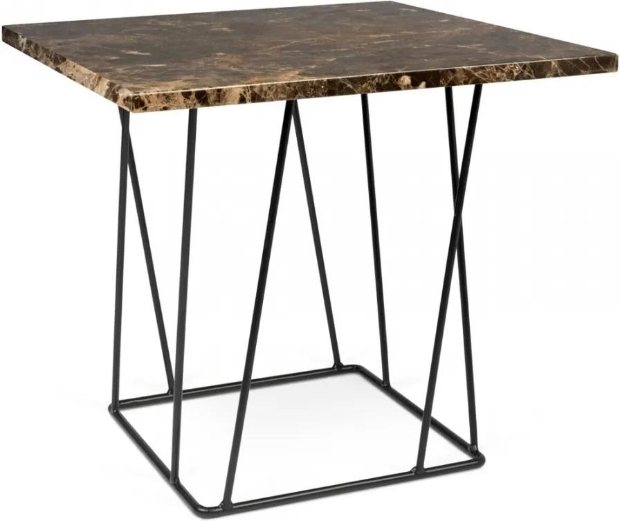 Odkládací stolek Rofus, černá podnož, hnědý mramor