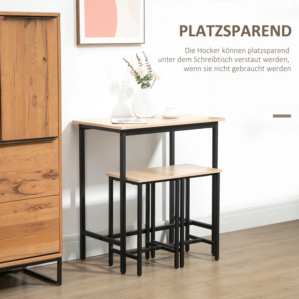 HOMCOM 3dílný jídelní set Jídelní set na balkon a zahradu, ocelový rám a dřevotříska, přírodní vzhled dřeva a černá barva, 80x50x85cm | Aosom.de