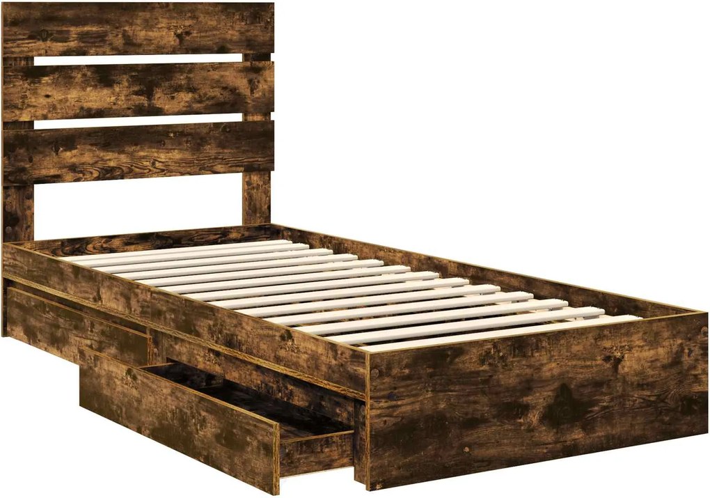 Postel s úložným prostorem se zásuvkou Kouřový dub 70 x 190 cm 3411936