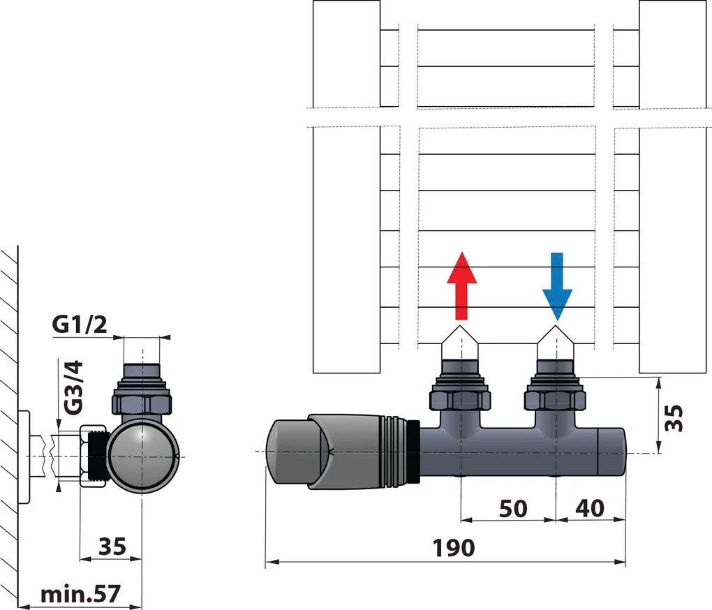 Bruckner Wicher připojovací sada ventilů termostatická pro středové připojení 50 mm chrom 600.311.1