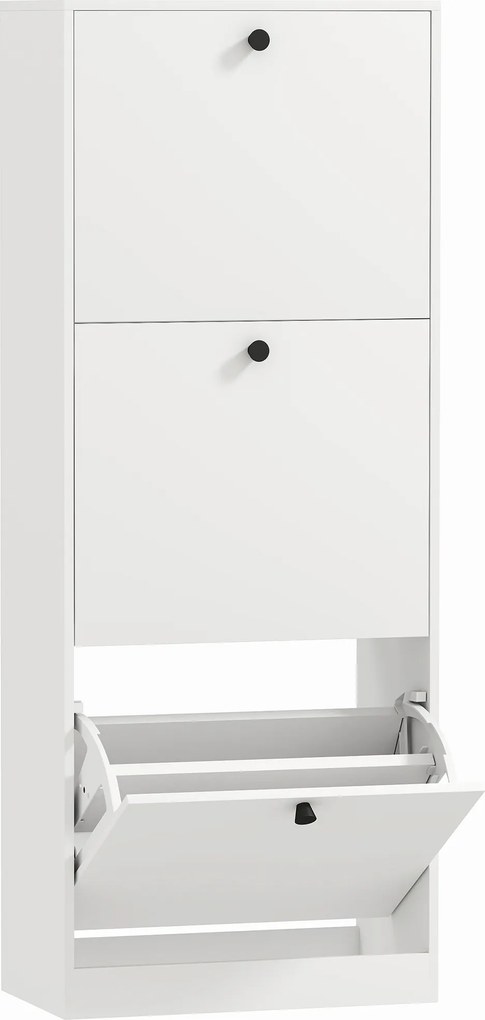 HOMCOM Botník se 3 Zásuvkami, Botník s Nastavitelnými Přihrádkami, Úzký Botník pro 12 Párů Bot 47 x 26 x 120 cm, Bílý