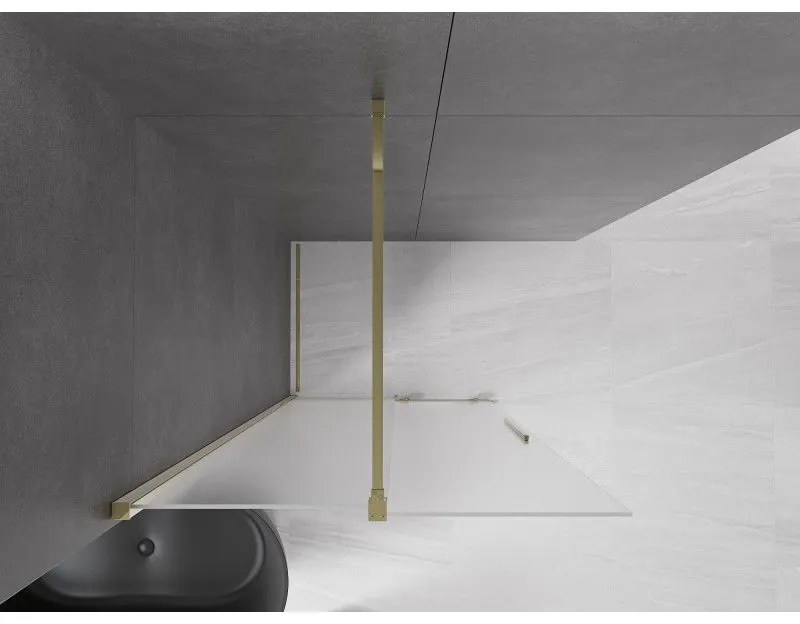 Mexen Velar, sprchová zástěna s posuvnými dveřmi Walk-in 120 x 200 cm, 8mm sklo námraza, zlatá lesklá, 871-120-000-33-50