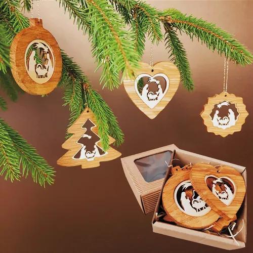 AMADEA Vánoční set - dřevěných ozdob - vklad betlém - 4 druhy + krabička