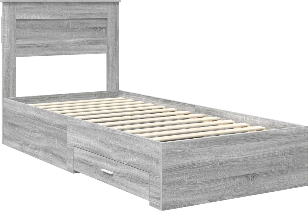 Rám postele Šedý Sonoma a stříbrná 75 x 190 cm Kompozitní dřevo 3410047