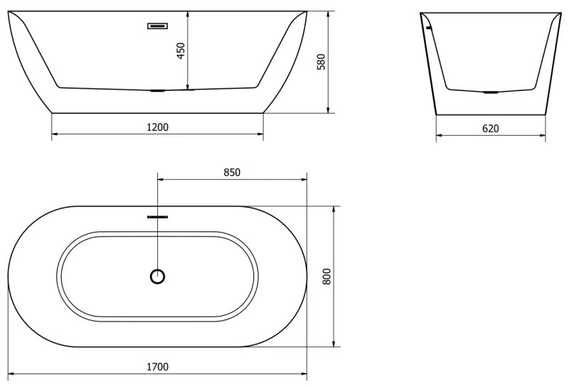 Mexen Roxy, volně stojící vana 170 x 80 cm, bílá, zlatý matný přepad, 51201708000-55