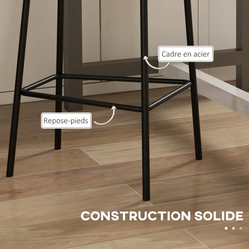 HOMCOM Sada 2 barových stoliček s opěrkou nohou a potahem z lněné látky, rozměry 41Š x 46H x 90V cm, šedá