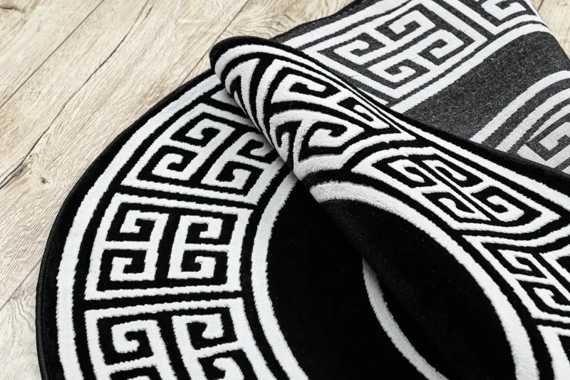 Dywany Łuszczów, Kusový koberec Gloss 6776 85 greek black/ivory kruh, 200x200 (průměr) kruh, černobílá, chodba / předsíň