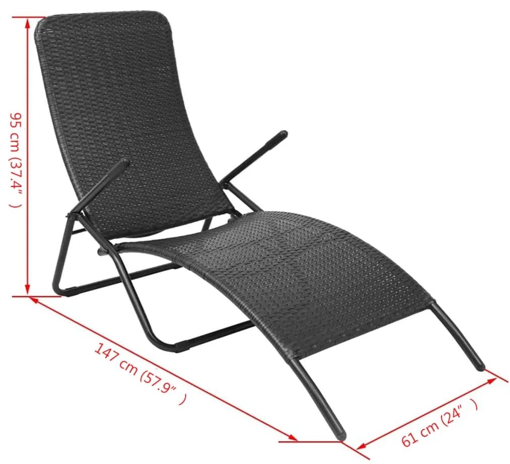 vidaXL Marketos Skládací zahradní lehátko polyratan černé