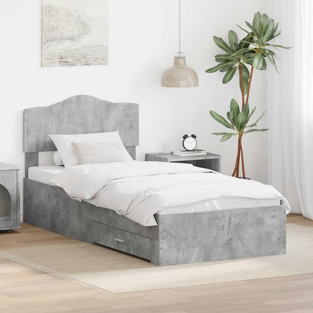 Rám postele s čelo Betonově šedá 100 x 200 cm Kompozitní dřevo 3413232