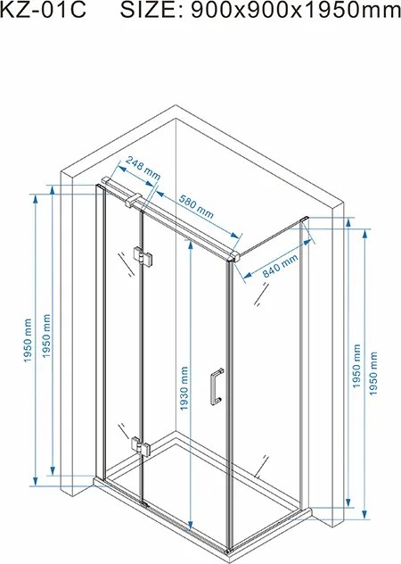 BPS-koupelny Čtvercový sprchový kout HYD-SK01C 90x90 černá/transparent + vanička HYD-SSV-ST02B černá