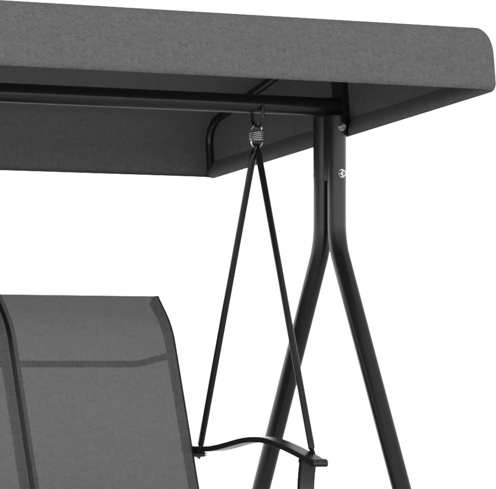 Outsunny Hollywoodská houpačka Třímístná zahradní houpačka s nastavitelnou střechou s nosností až 240 kg kov Texteline tmavě šedá 195 x 118 x 170 cm |