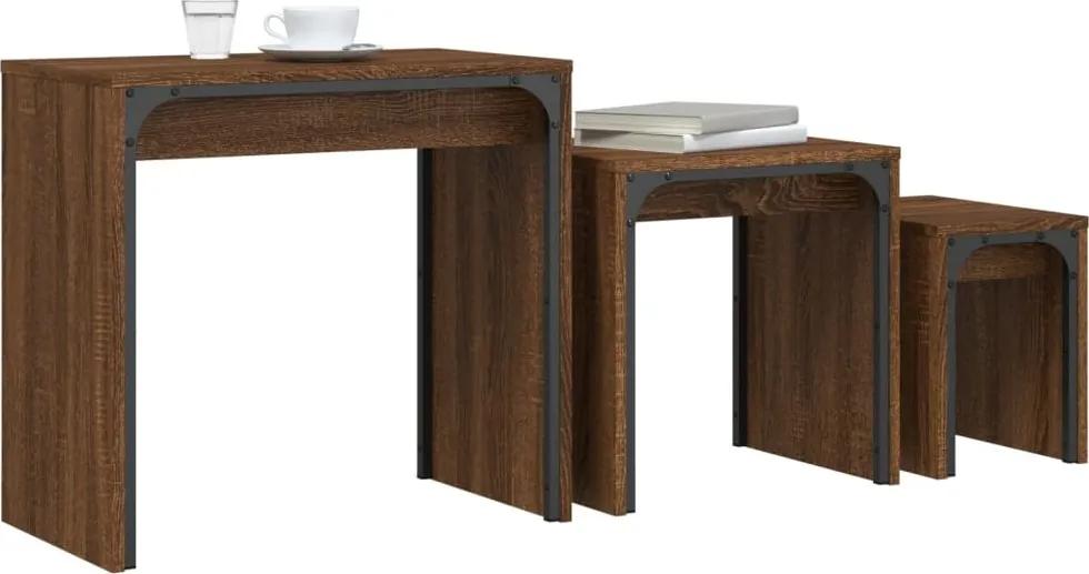 vidaXL Hnízdové konferenční stolky 3 ks hnědý dub kompozitní dřevo [837826]