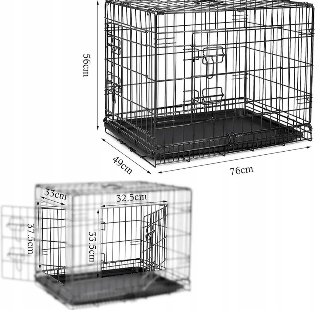 Přepravní kovová klec pro psa kočku 76 cm x 49 cm x 56 se stěnou