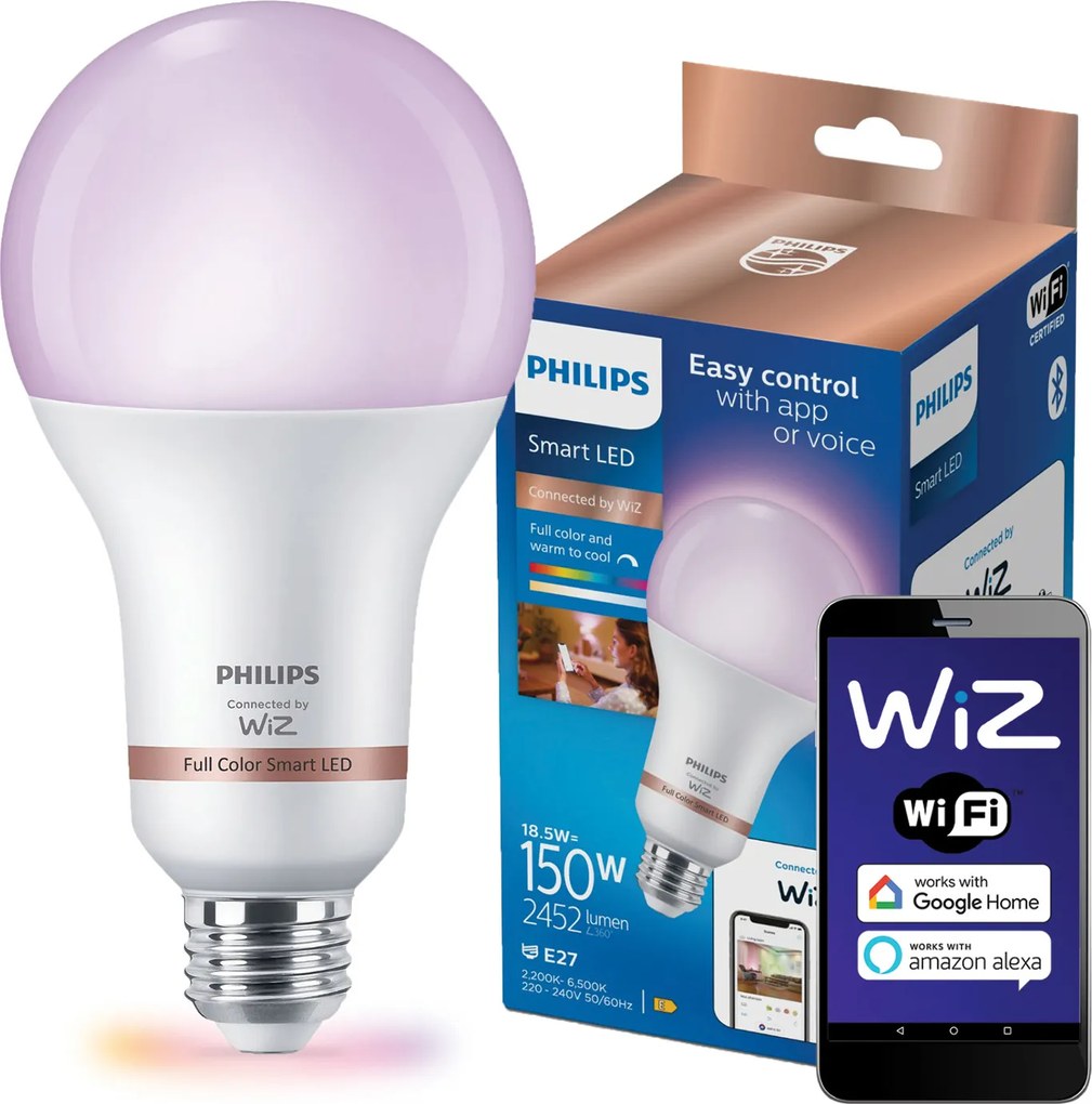 Led žárovka E27 18,5W 150W Rgb Tw Silná Smart WiFi Aplikace WiZ Philips
