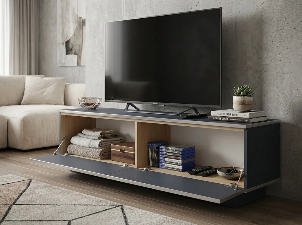 TV stolek ALVIN 135 cm, antracit/stříbrná