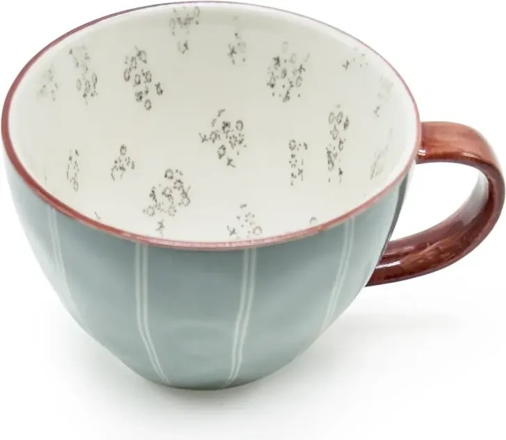 Porcelánový hrnek Line, 300 ml – šedý strukturovaný design s květinovým motivem