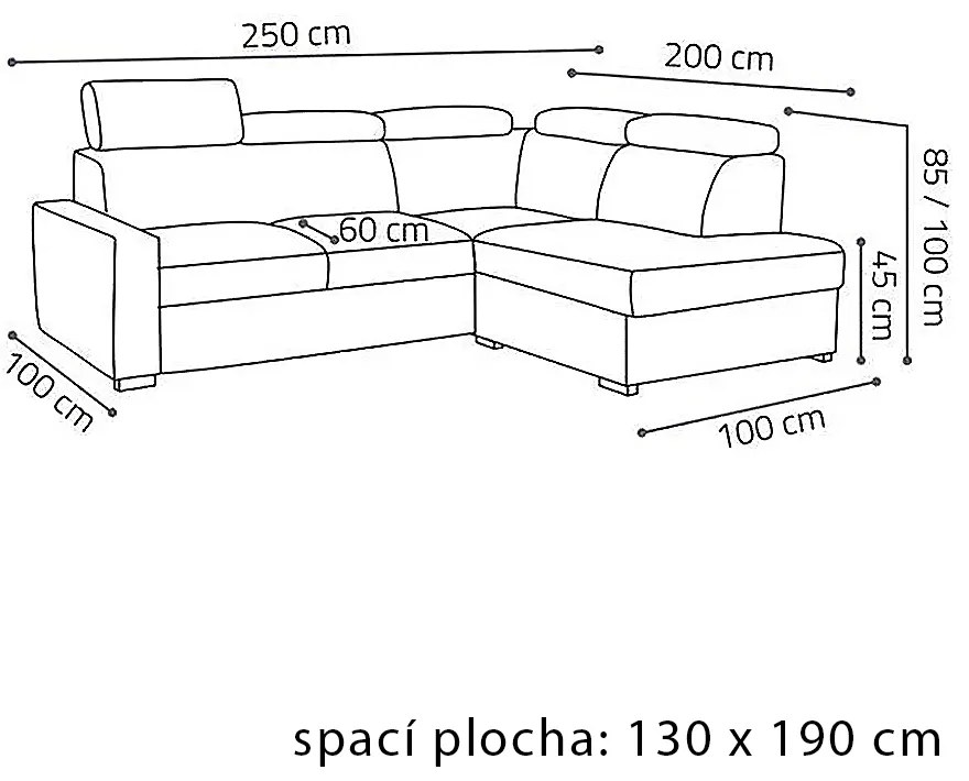 Sedací souprava PEDRO L | 250x200 cm | rozkládací + úložný prostor | polohovatelné záhlavníky | VÝBĚR TKANIN
