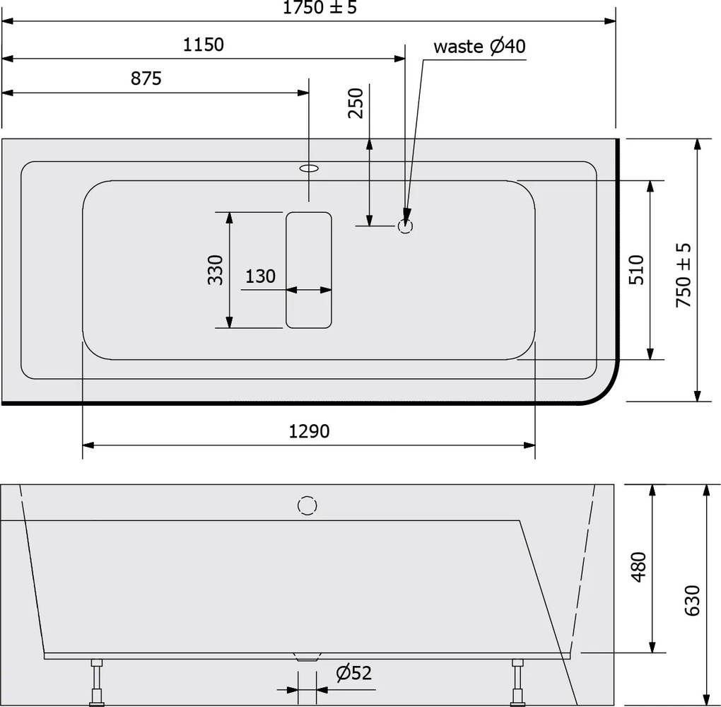 Polysan MARLENE CURVE L MONOLITH vana 175 x 75 x 63 cm obdélníková levá 72034MCL