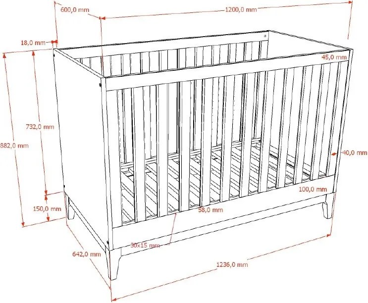 Postýlka v dekoru ořechu s nastavitelnou výškou 60x120 cm v tmavě přírodní barvě Ilyas – Vipack